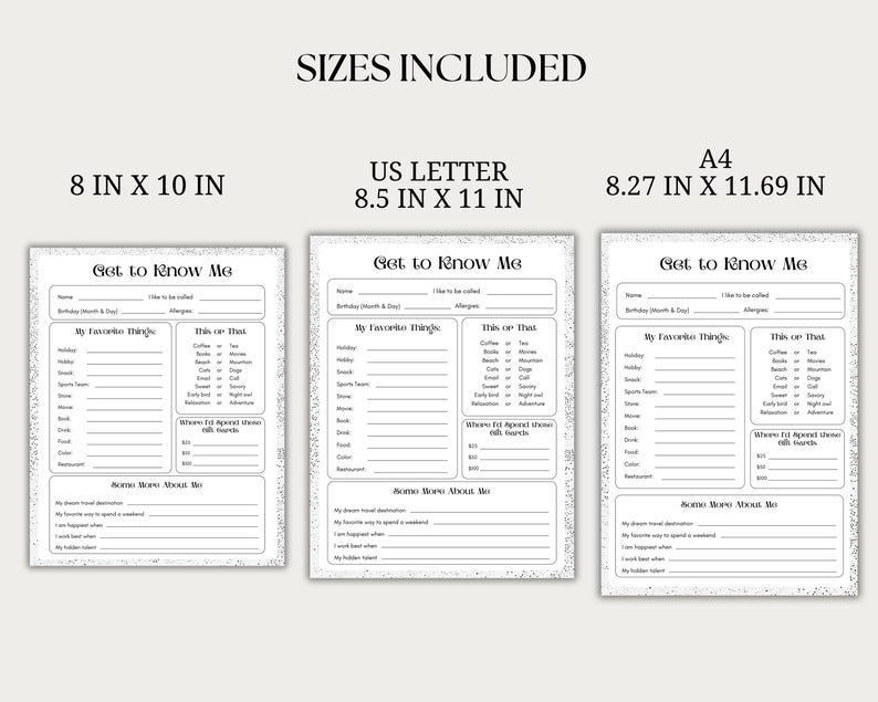 Team Building Get to Know Me Questionnaire, Staff Favorite Things List ...