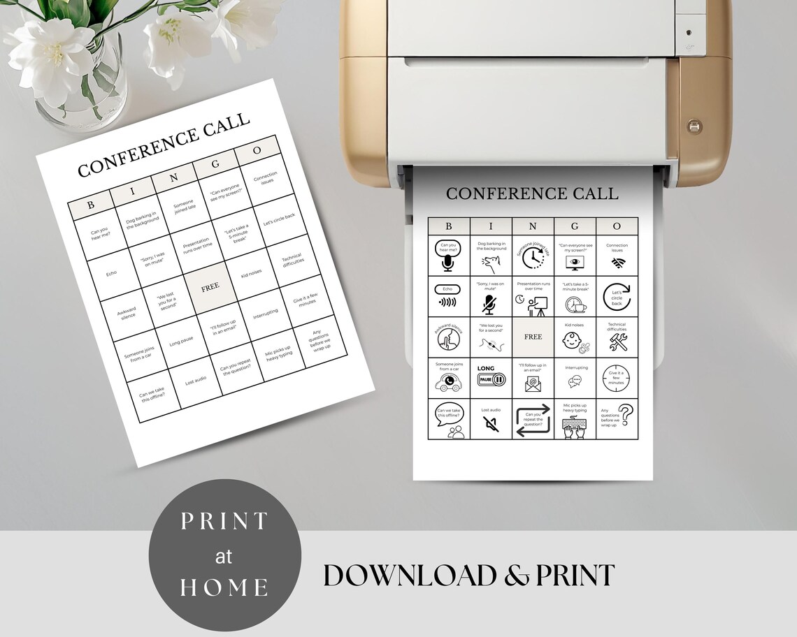 Conference Call Bingo Printable, Zoom Bingo Boards, Work From Home Fun ...