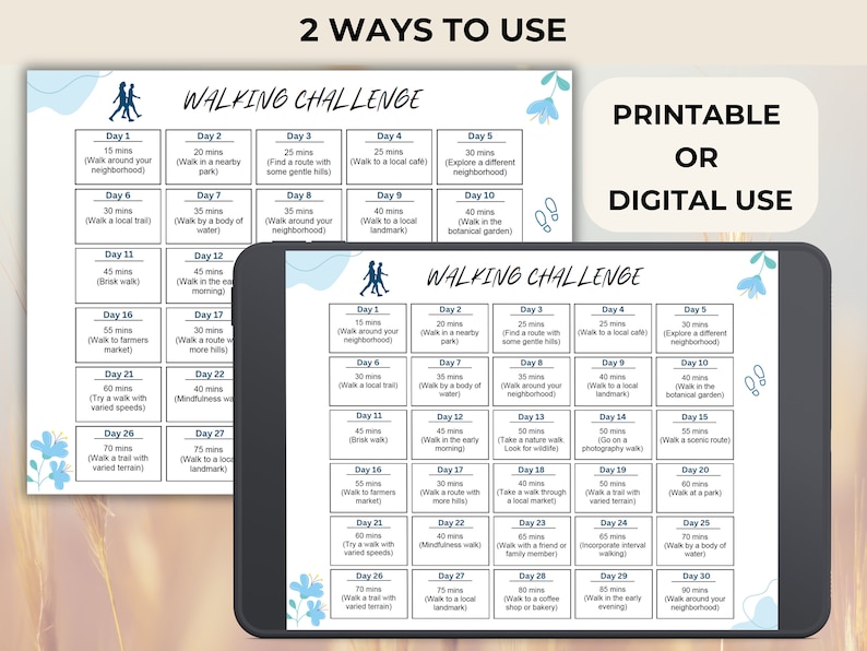 30-day Walking Challenge Editable PDF, Printable Walking Planner ...