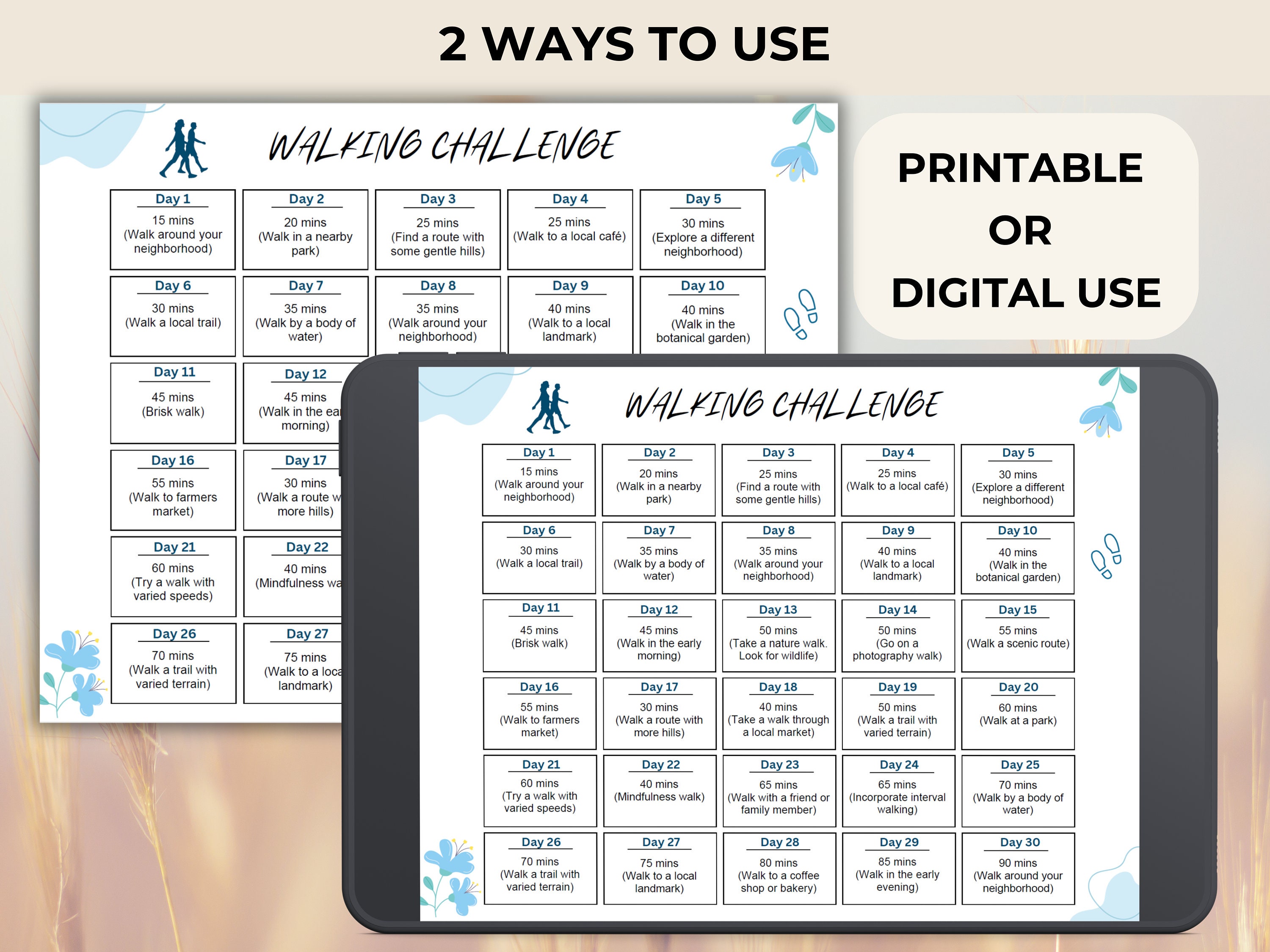 30-day Walking Challenge Editable PDF, Printable Walking Planner ...