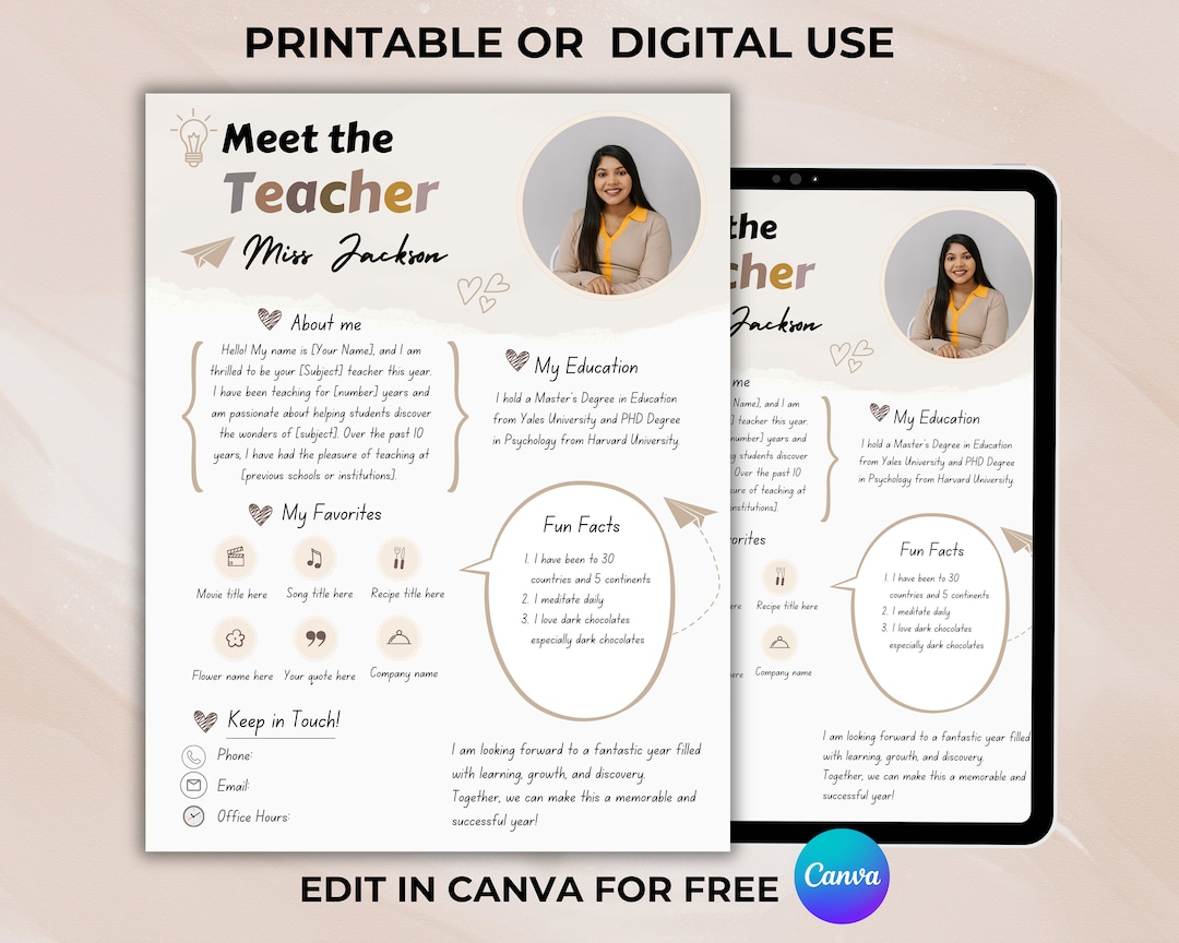 Meet the Teacher Canva Template, Teacher Introduction Resource Letter ...