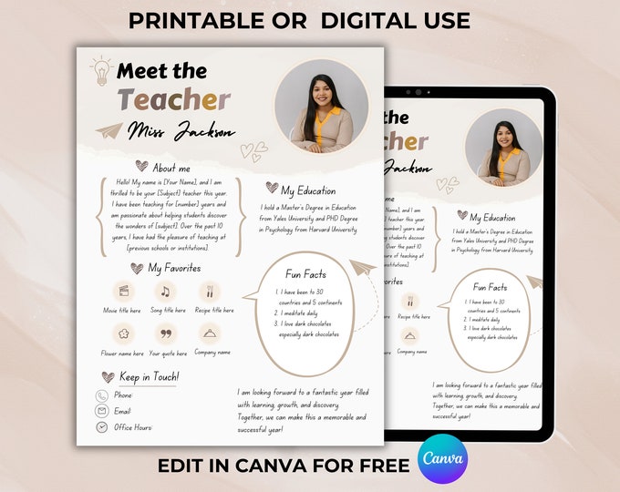 Editable Meet the Teacher Template, Customizable Canva Resource Letter ...