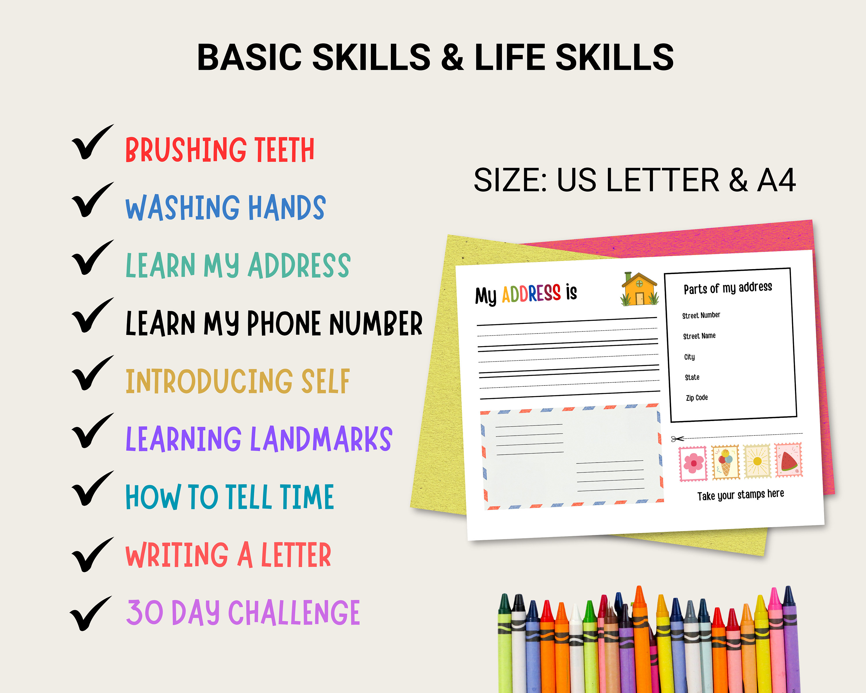 Life Skills for Kids Worksheets Printable Bundle, Phone Number ...