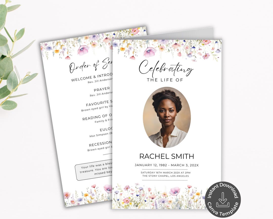 Wildflower Funeral Program, Memorial Service Booklet, Woman Obituary ...