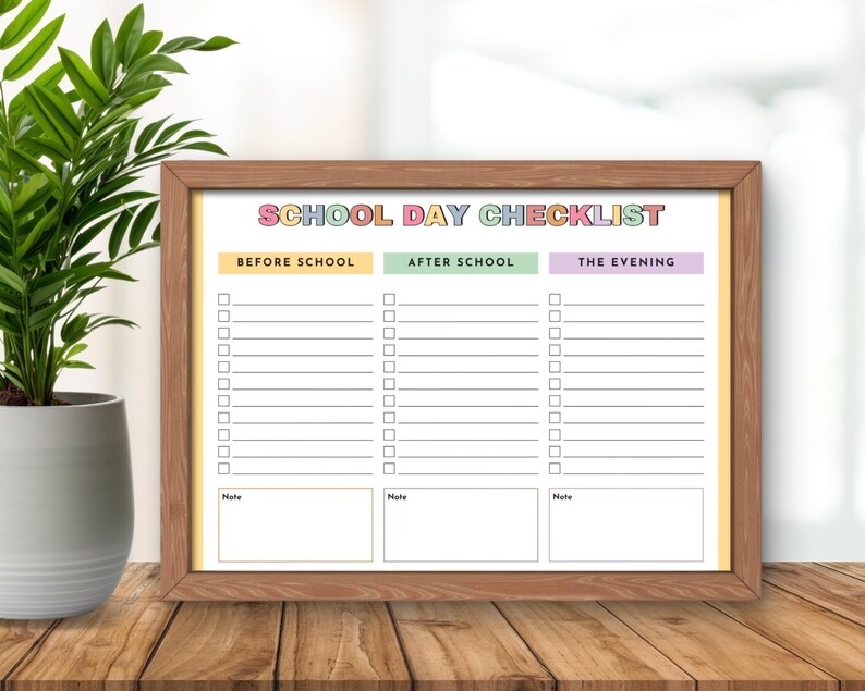 School Day Checklist Printable, Kids Daily Routine Chart ...