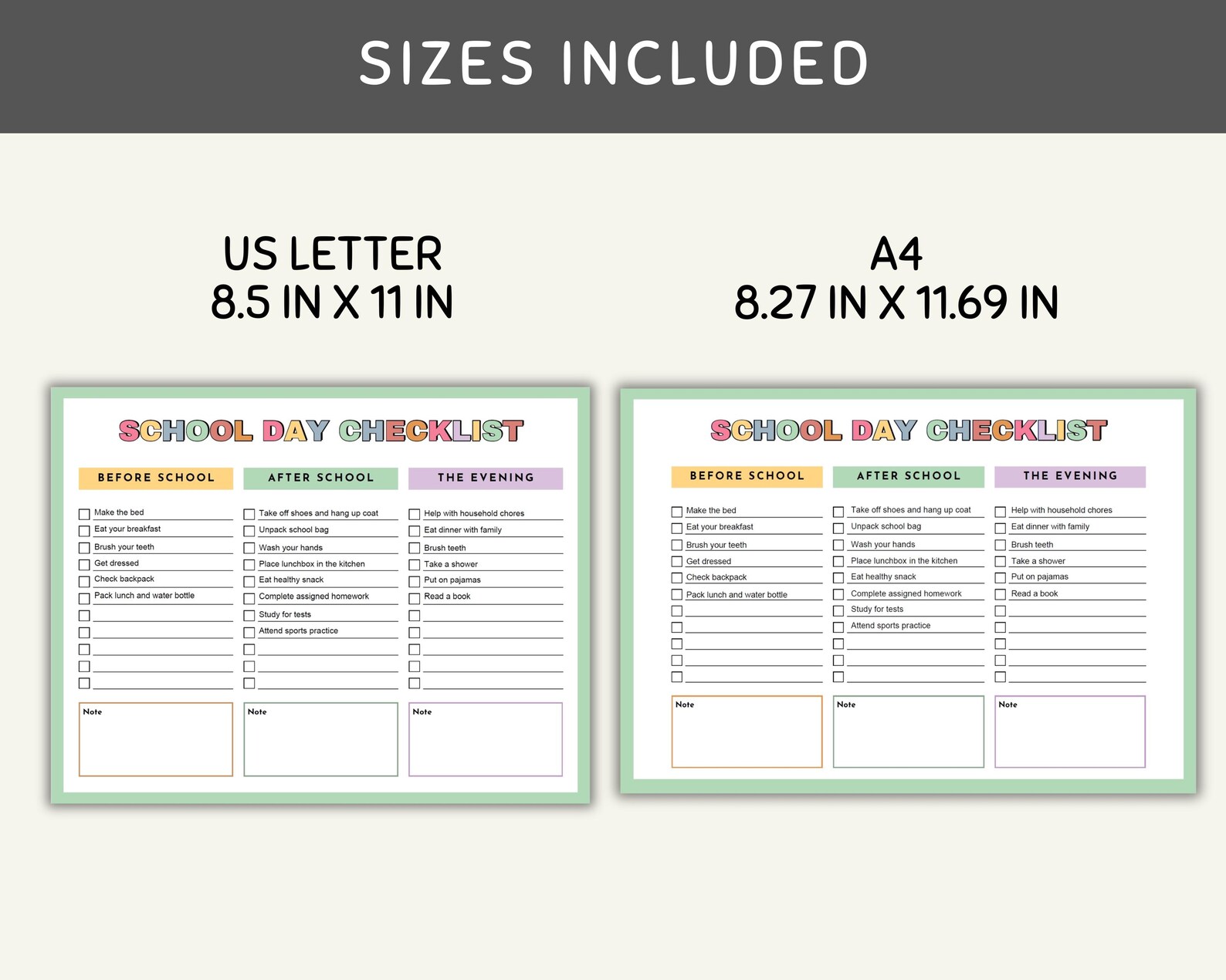 School Day Checklist Fillable PDF, Kids Daily Routine, Responsibility ...
