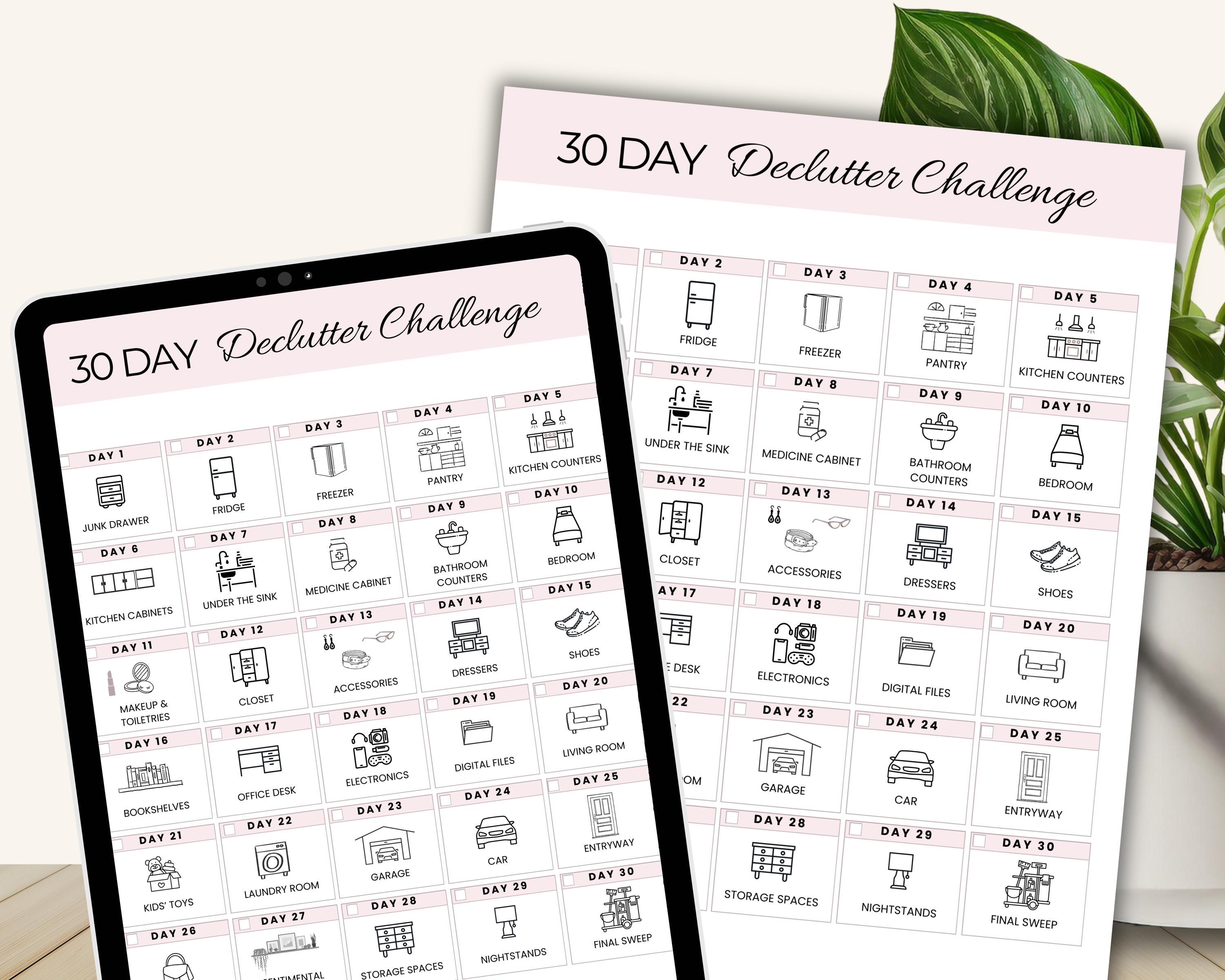 30 Day Declutter Challenge Printable, Home Organization Checklist ...