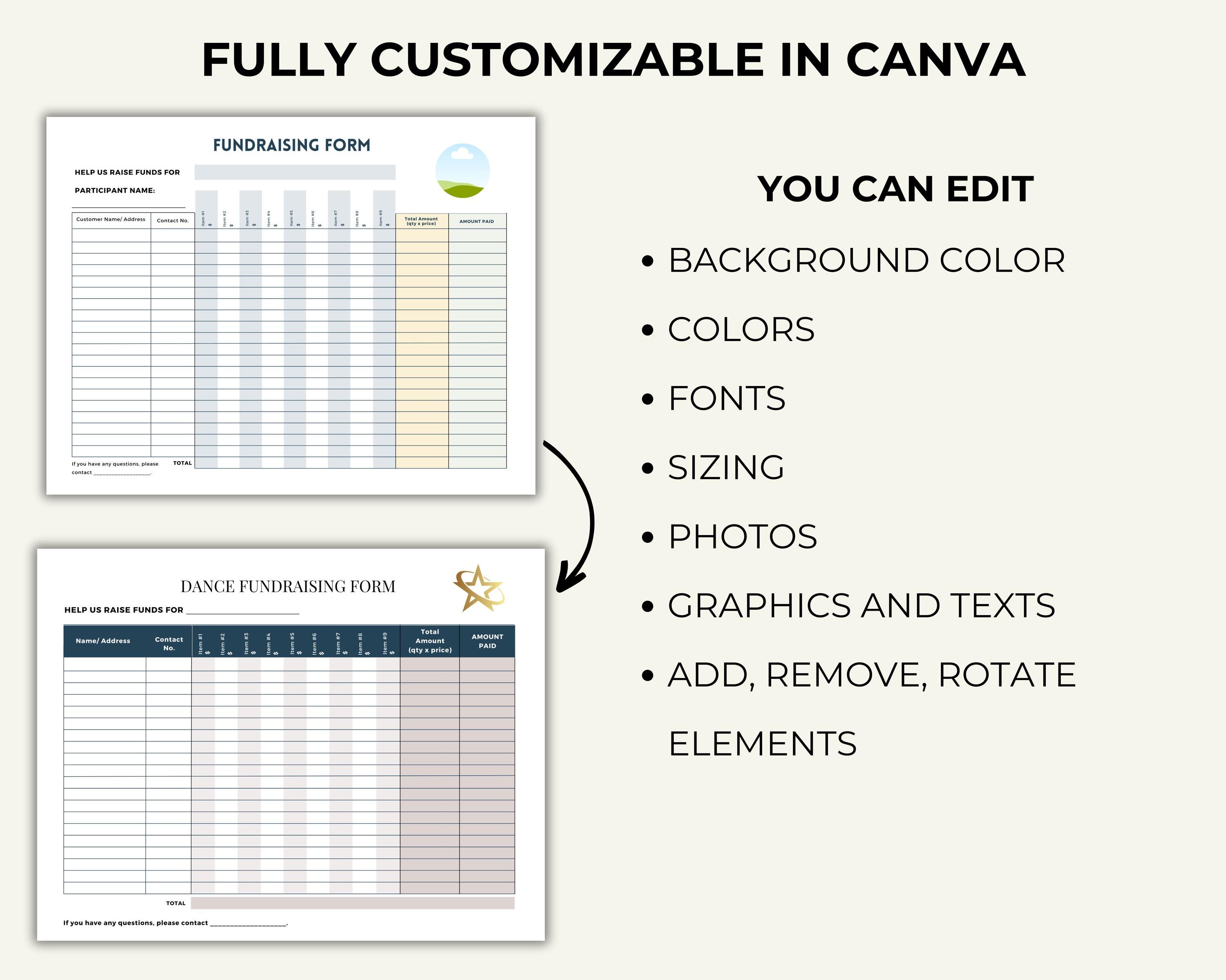 Editable Fundraising Form, Landscape Raising Fund, Canva Template ...