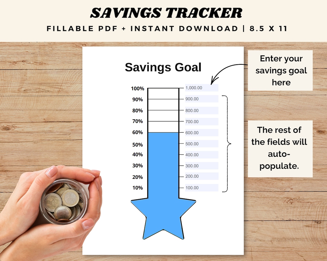 Savings Thermometer Tracker Printable, Savings Goal, Debt Payoff ...