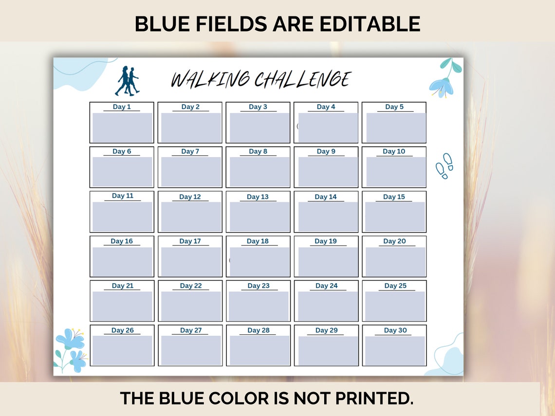 30-day Walking Challenge Editable PDF, Printable Walking Planner ...