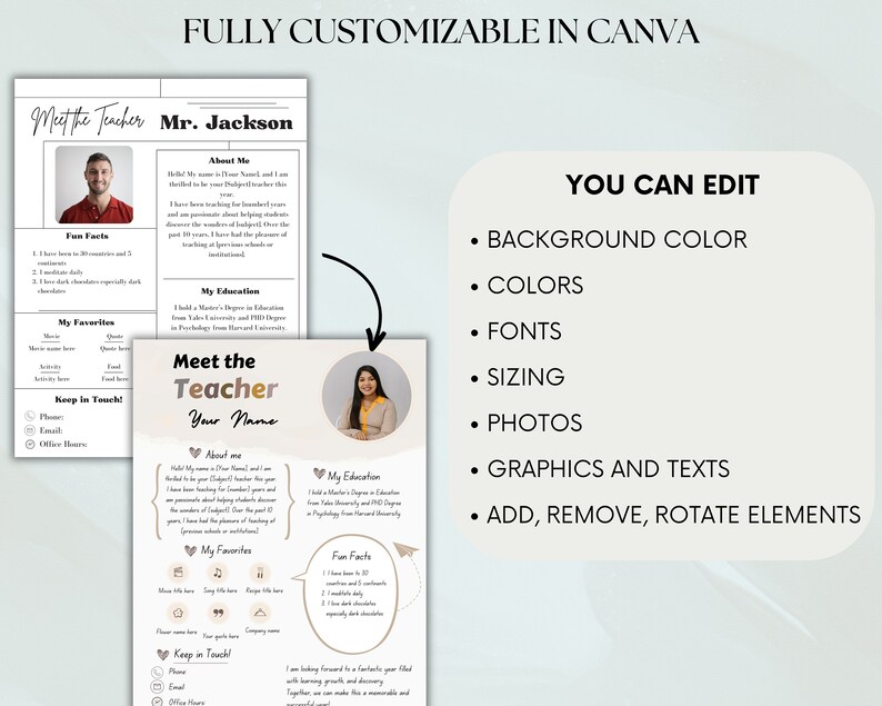 Meet the Teacher Template, Editable Canva Template, Teacher Resource ...