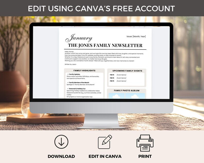 Monthly Family Newsletter With Photos, Minimalist One Page Newsletter ...