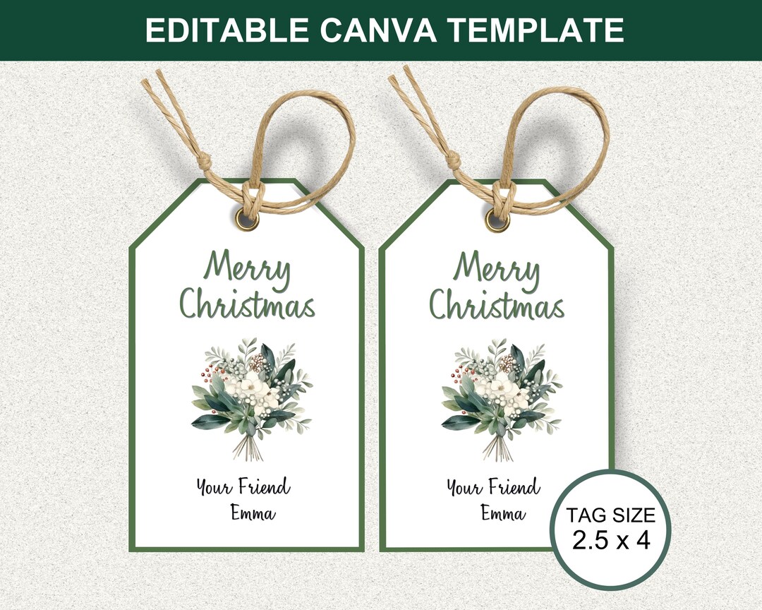 Editable Christmas Gift Tags, Minimalist Holiday Favor Tags, Merry ...