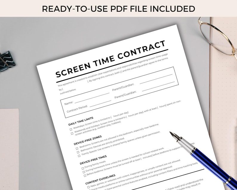 Editable Screen Time Contract, Kids Technology Rules, Family ...