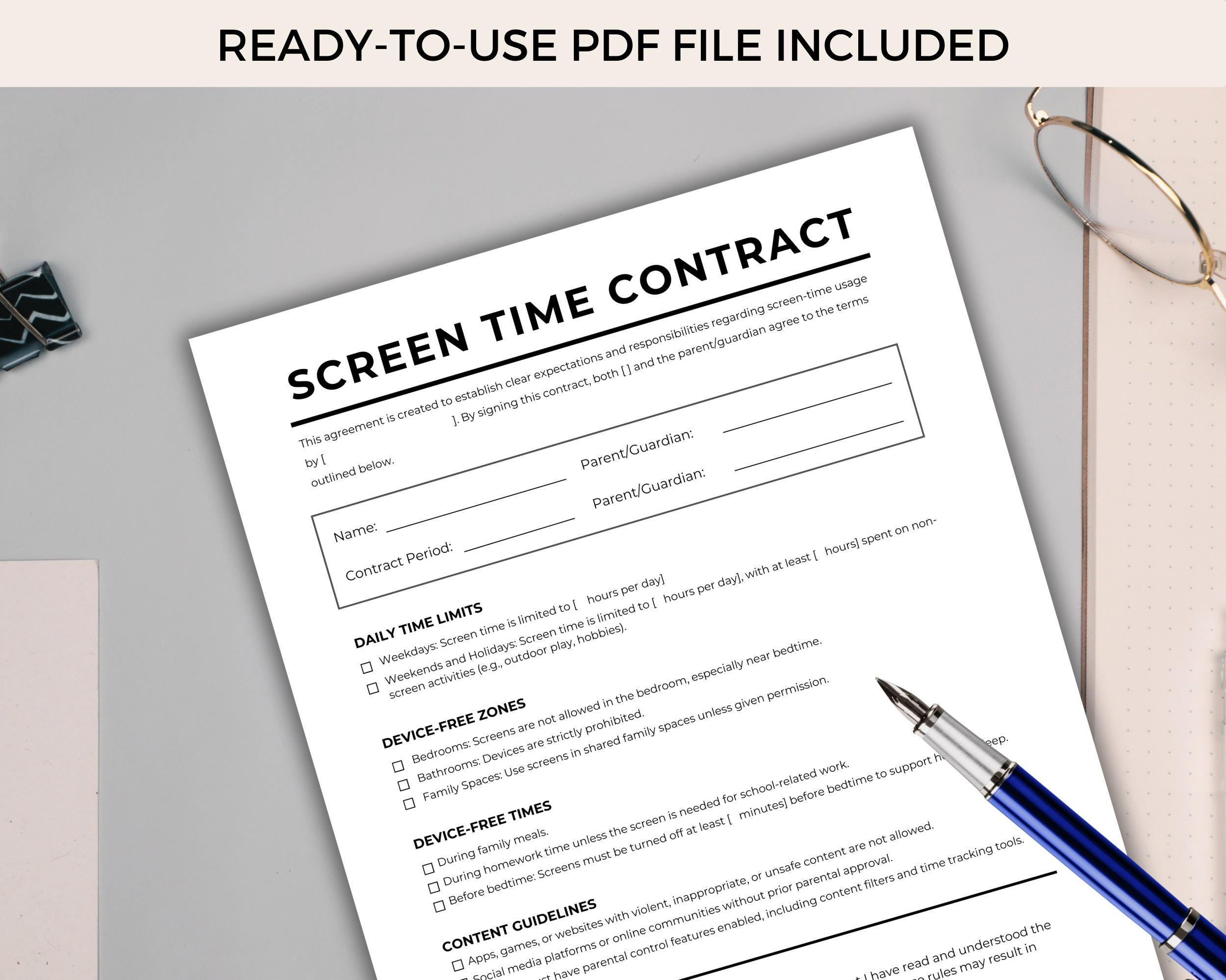 Editable Screen Time Contract, Kids Technology Rules, Family ...