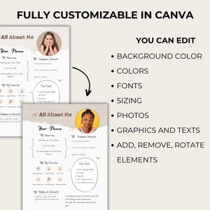All About Me Editable Canva Template, First Day of School, Get to Know ...