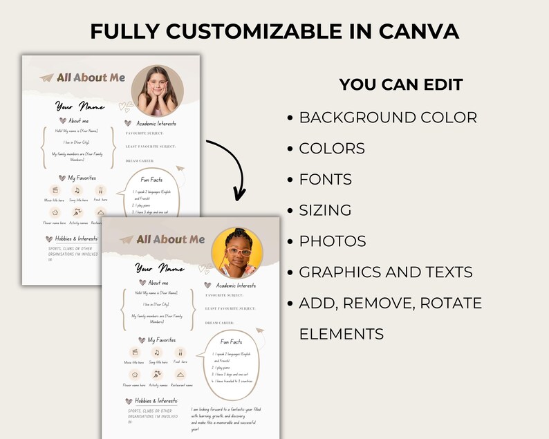 All About Me Editable Canva Template, First Day of School, Get to Know ...