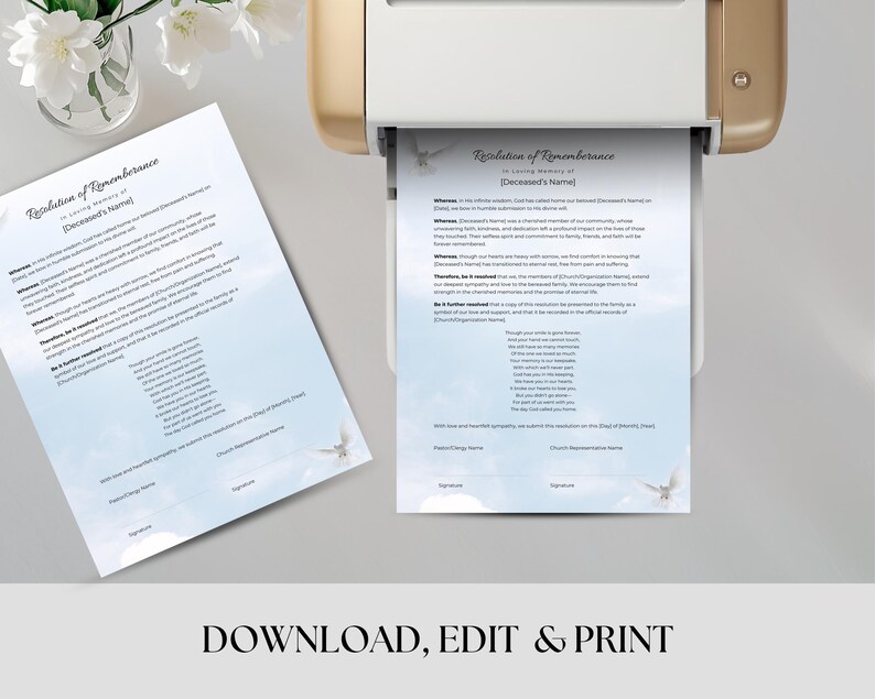 Funeral Resolution Letter, Editable Canva Template, Funeral Poem ...