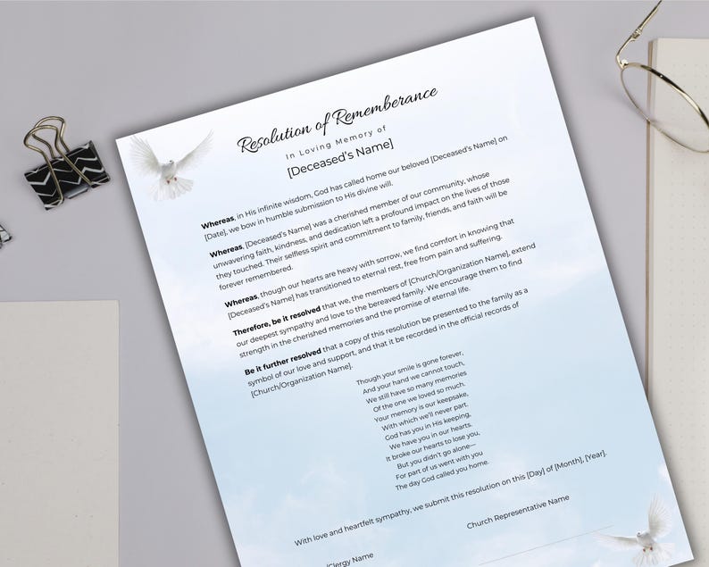 Funeral Resolution Letter, Editable Canva Template, Funeral Poem ...