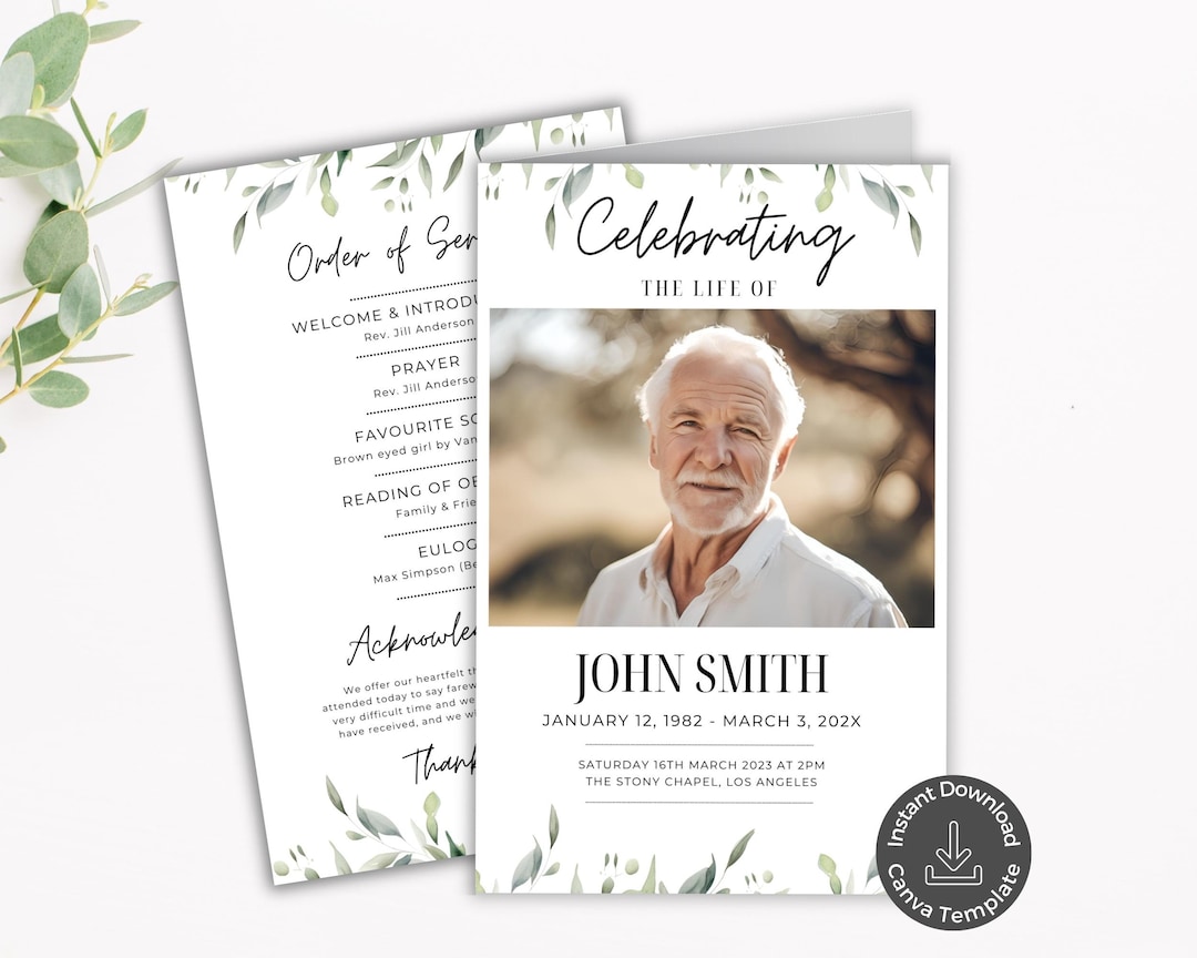 Editable Funeral Program, Bifold Memorial Service, Celebration of Life ...