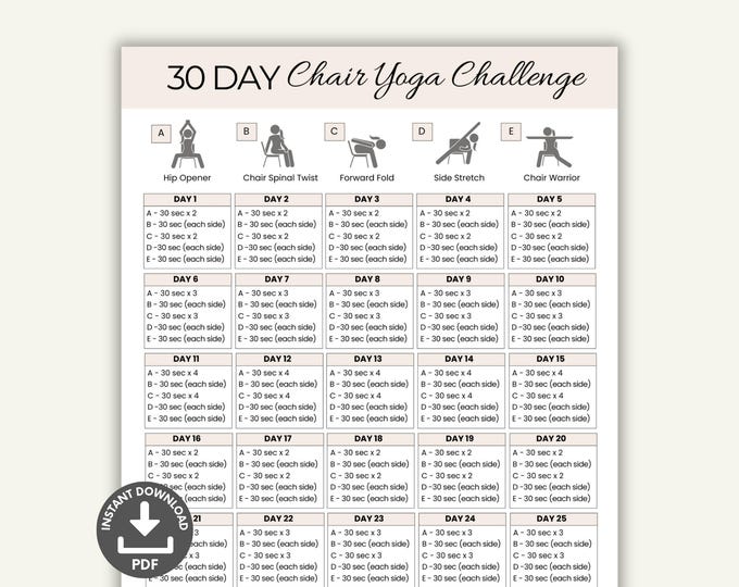 30 Day Chair Yoga Challenge for Seniors, Workout Planner, House Workout ...