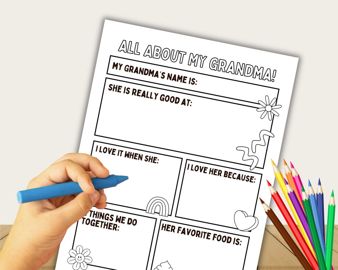 All About My Grandma, Kid Coloring Page, Grandmother Gift, Grandparents ...