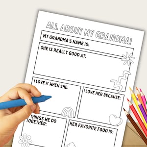 All About My Grandma, Kid Coloring Page, Grandmother Gift, Grandparents ...
