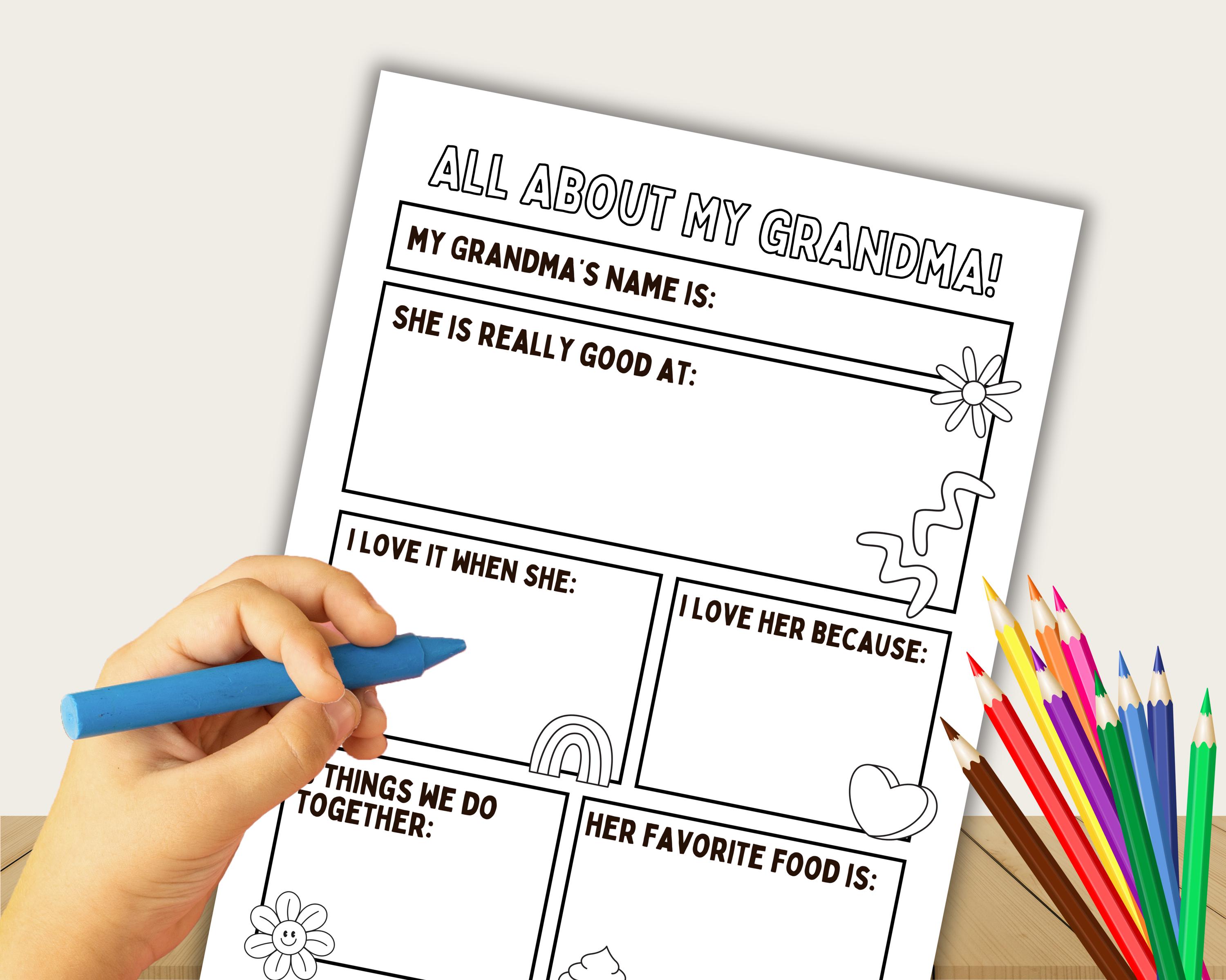All About My Grandma, Kid Coloring Page, Grandmother Gift, Grandparents ...