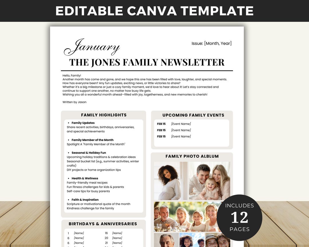Monthly Family Newsletter With Photos, Minimalist One Page Newsletter ...