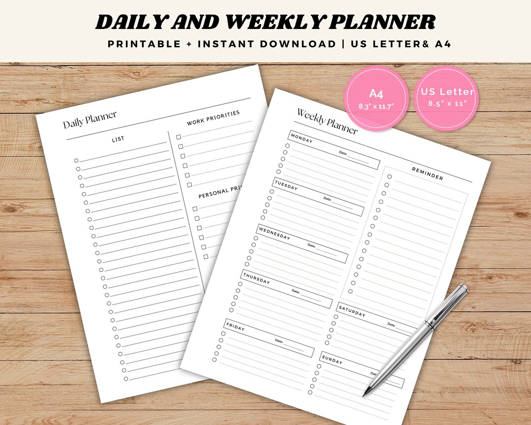 Daily Weekly Planner Fillable, Printable Daily to Do List, Productivity ...
