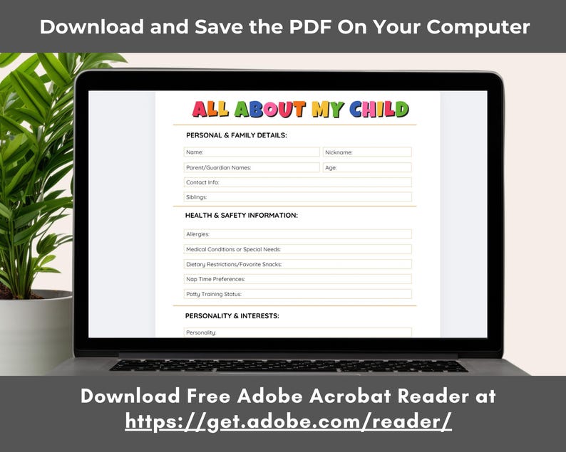 All About My Child Daycare Sheet, Printable Childcare Form, Child Info ...