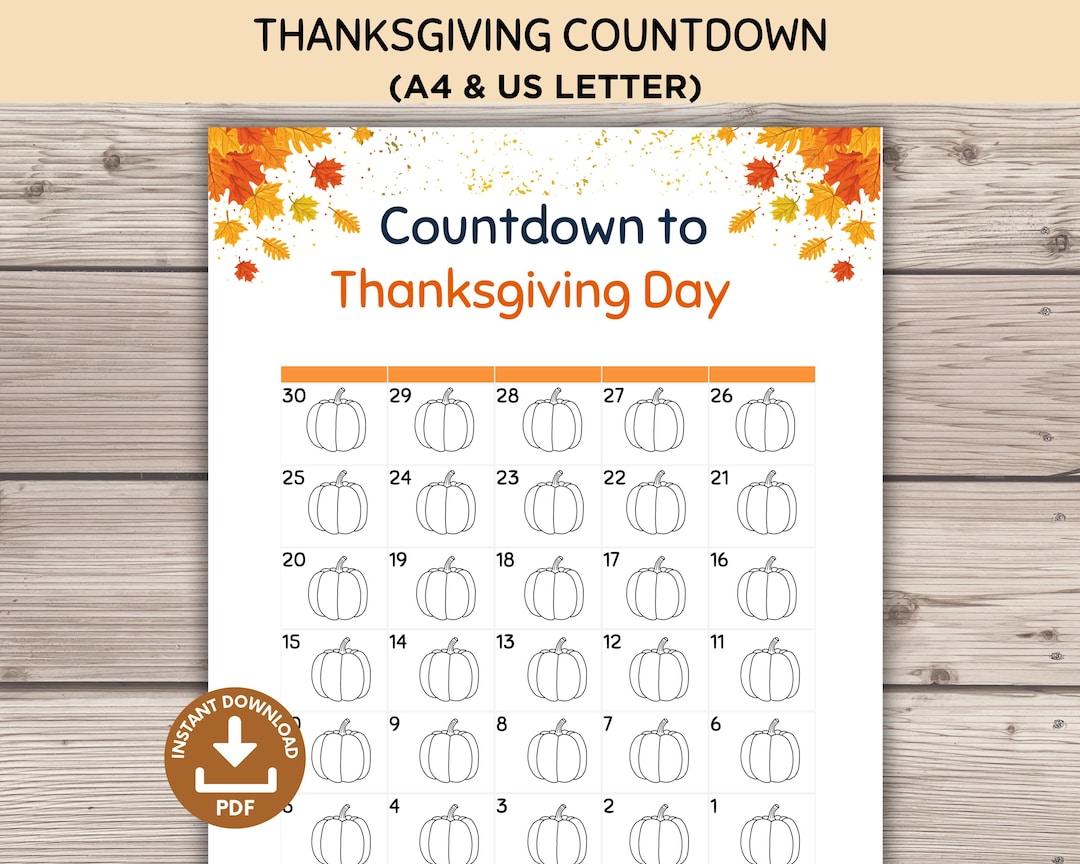 Thanksgiving Countdown for Kids, 30-day Countdown to Thanksgiving ...