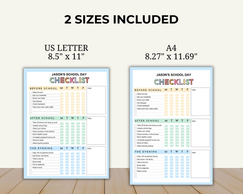 School Day Checklist Printable Fillable PDF, Kids Daily Routine Chart ...