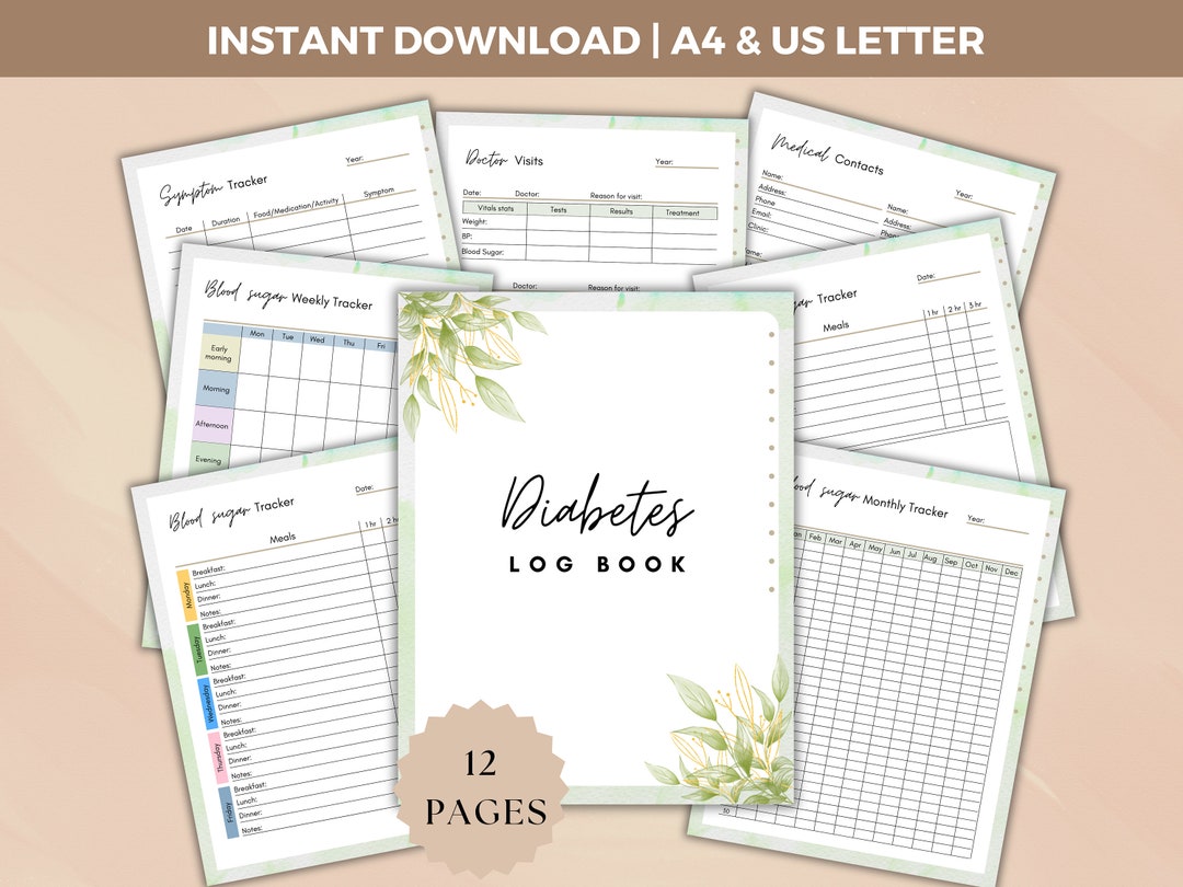 Diabetes Blood Sugar Trackers Printable, Blood Sugar Log Book, Diabetes ...