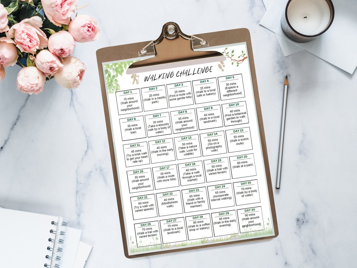 30 Day Walking Challenge Printable Walking Planner Daily Walking Plan