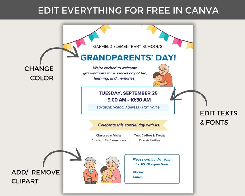 Editable Grandparents Day Flyer, Printable School Grandparents Invite ...