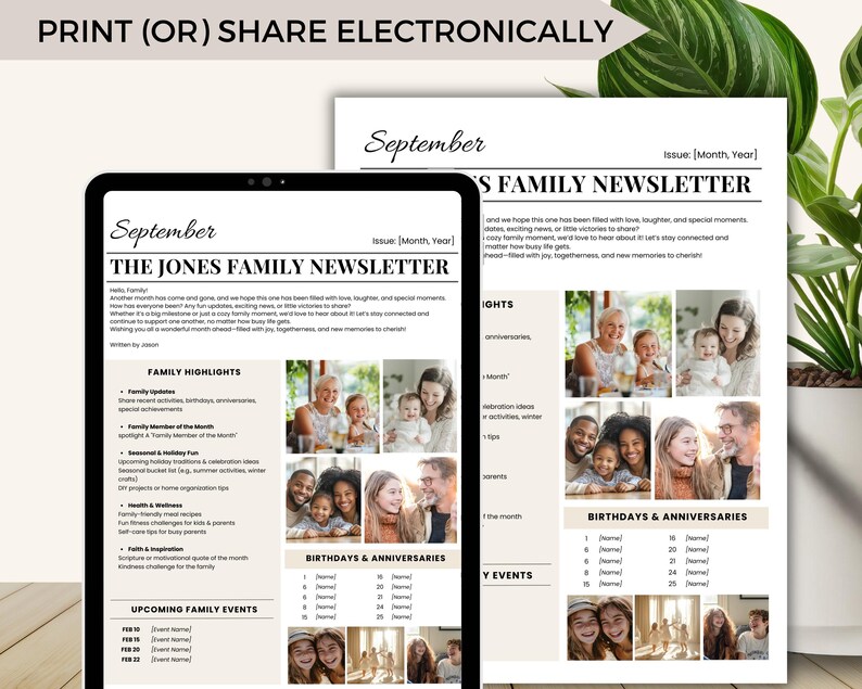 Monthly Family Newsletter With Photos, Family Photo Collage, One Page ...