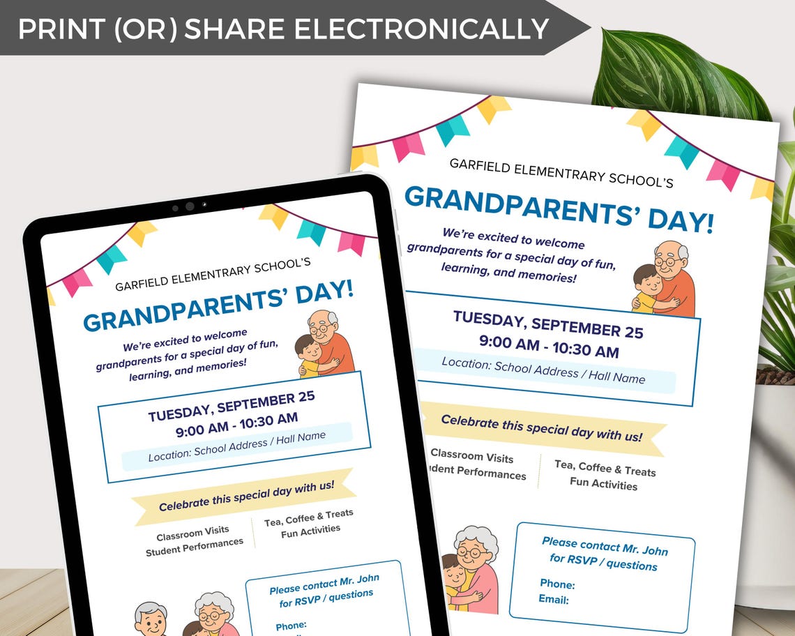 Editable Grandparents Day Flyer, Printable School Grandparents Invite ...