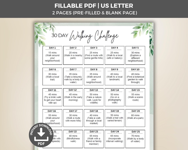 30-day Walking Challenge Editable PDF, Printable Walking Planner ...