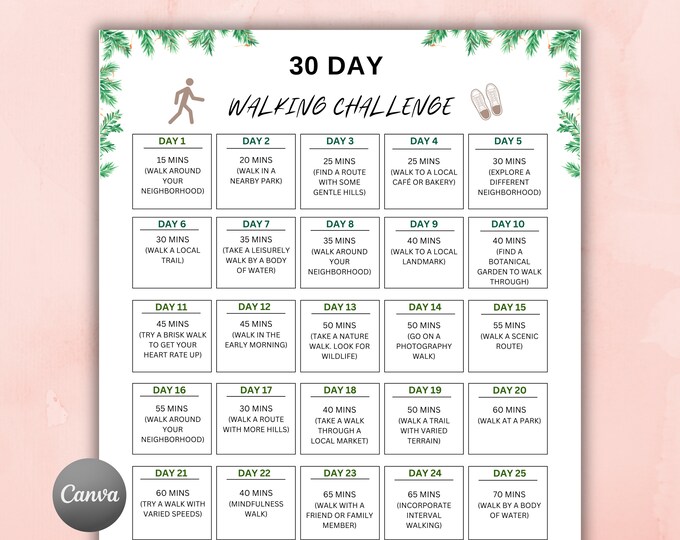 30 Day 8K Steps Challenge Printable Walking 10K Steps Tracker Digital ...