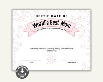 Mother's Day Certificate, Printable World's Best Mom Certificate ...