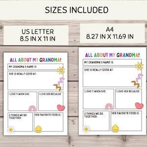 All About My Grandma, Kid Coloring Page, Grandmother Gift, Grandparents ...