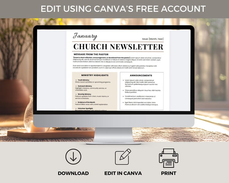 Editable Church Newsletter Template, Minimalist Monthly Church Bulletin ...