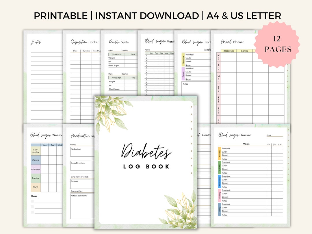 Diabetes Blood Sugar Trackers Printable, Blood Sugar Log Book, Diabetes ...