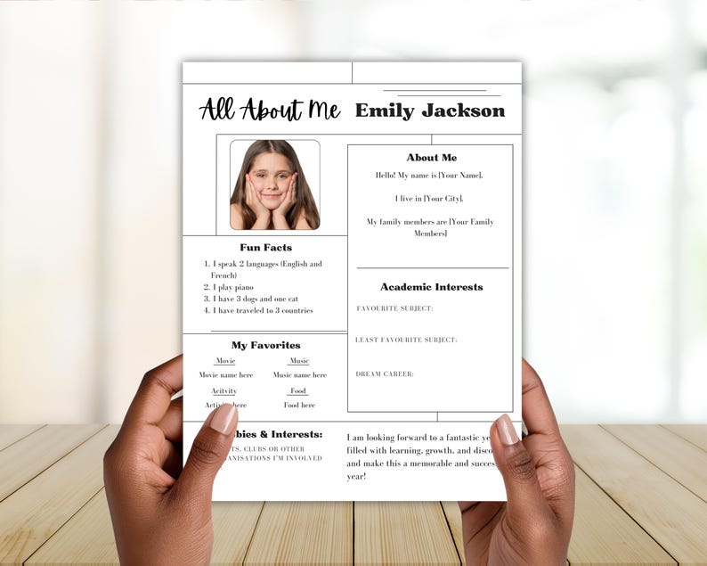 All About Me Editable Canva Template, First Day of School, Get to Know ...