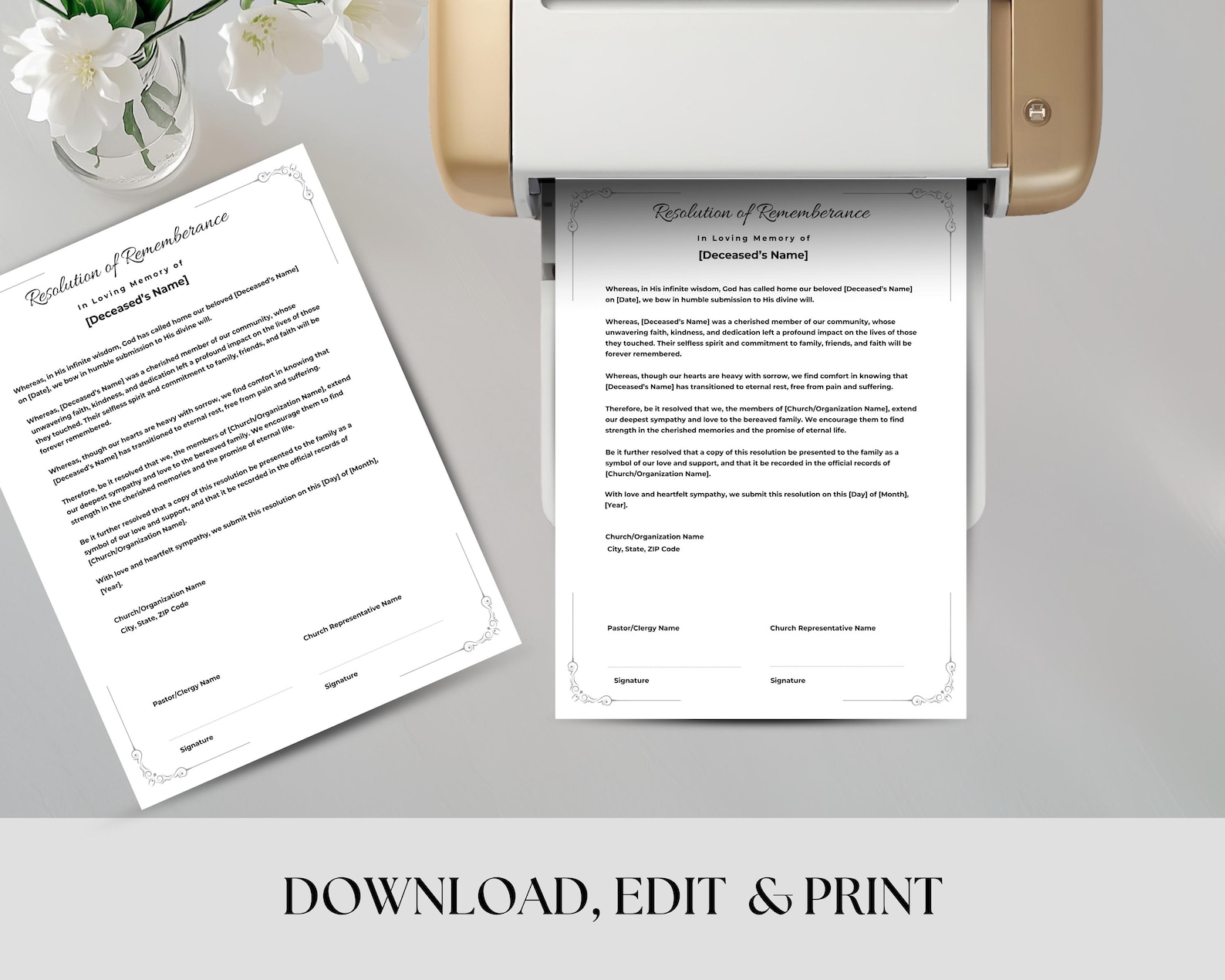 Funeral Resolution Letter, Church Memorial Service Support, Minimalist ...