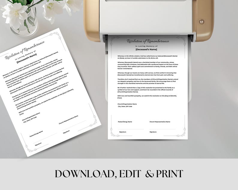 Funeral Resolution Letter, Church Memorial Service Support, Minimalist ...
