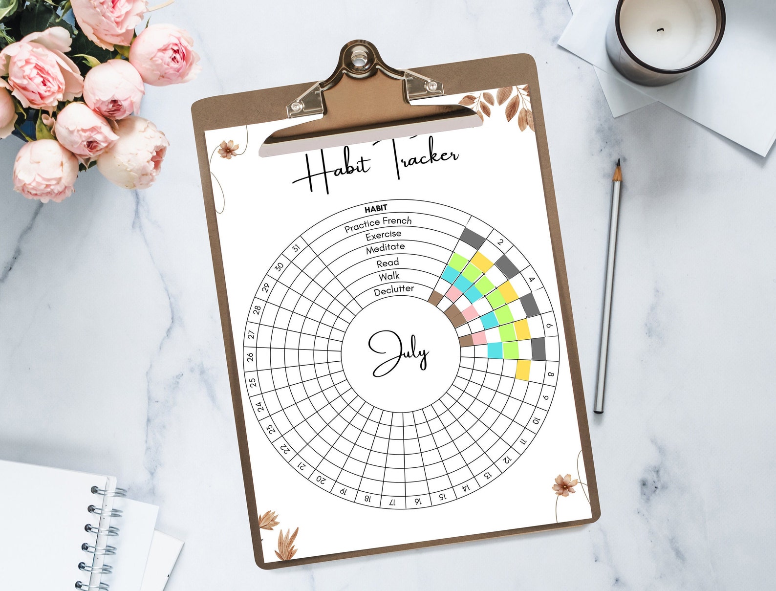 Daily Habit Tracker Printable, Circle Monthly Goal Tracker, Visual ...