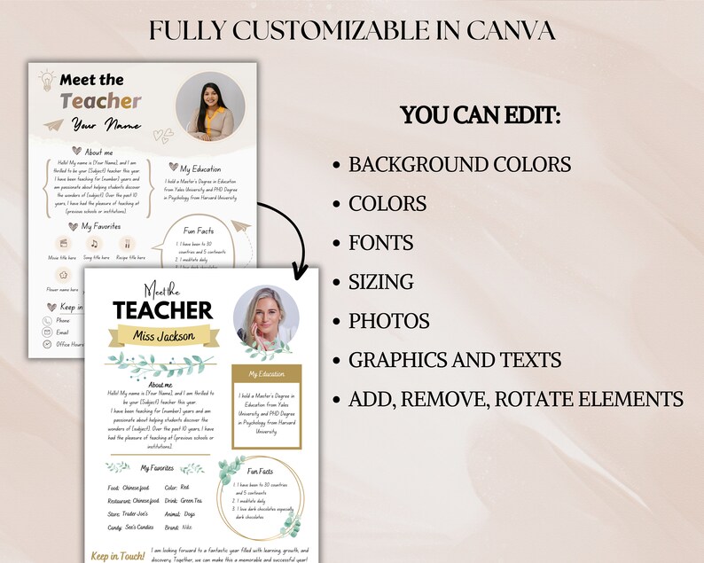 Meet the Teacher Canva Template, Teacher Introduction Resource Letter ...