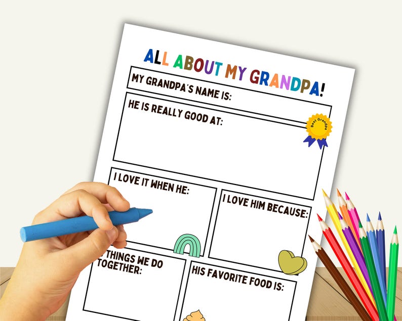 Grandparents Day Printable, All About My Grandparent, Gifts for Grandpa ...